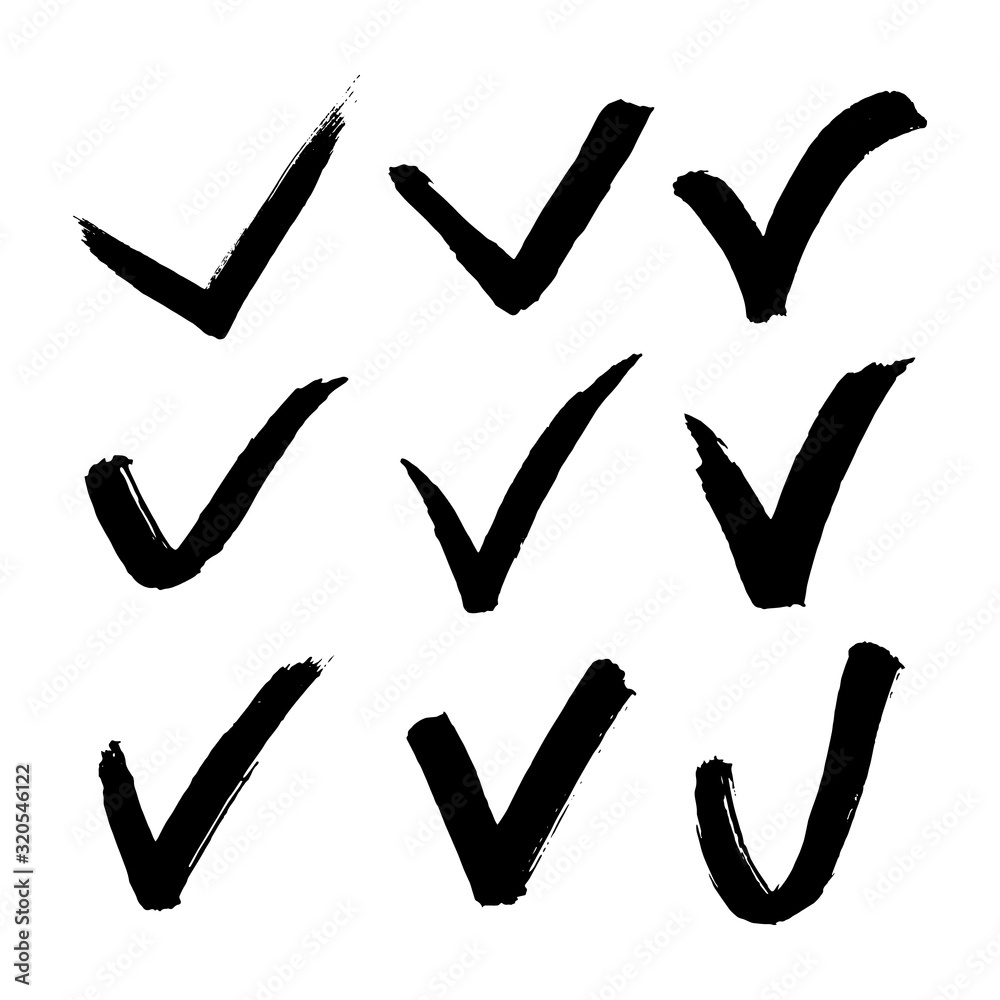 Check Mark symbol set. Tick or Confirm sign black brush stroke hand ...