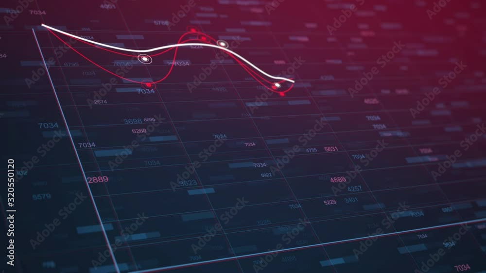 4K Business animation of a falling chart of a currency rate and economics decrease. Infographics ...