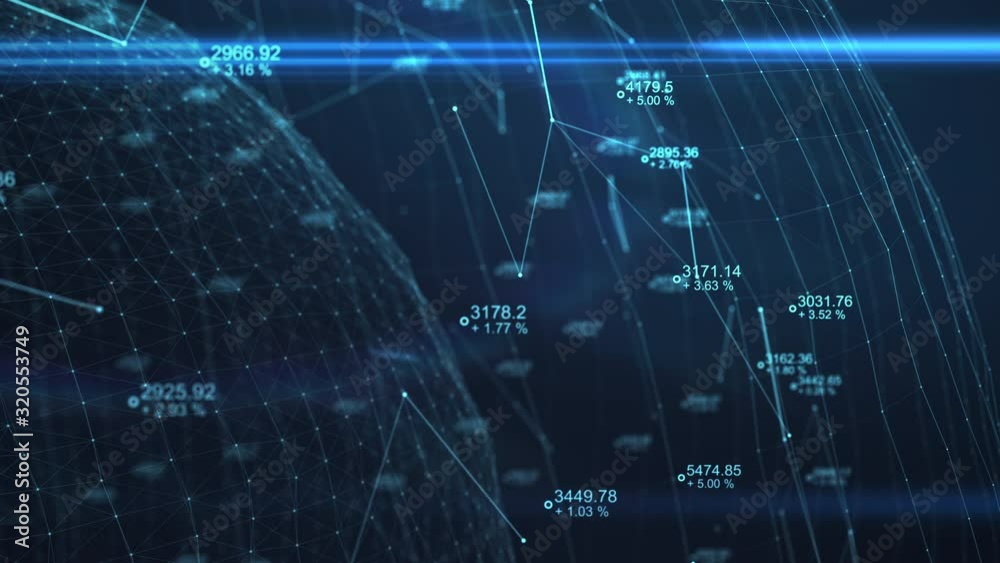 4K Business animation of world statistics with floating global data on ...