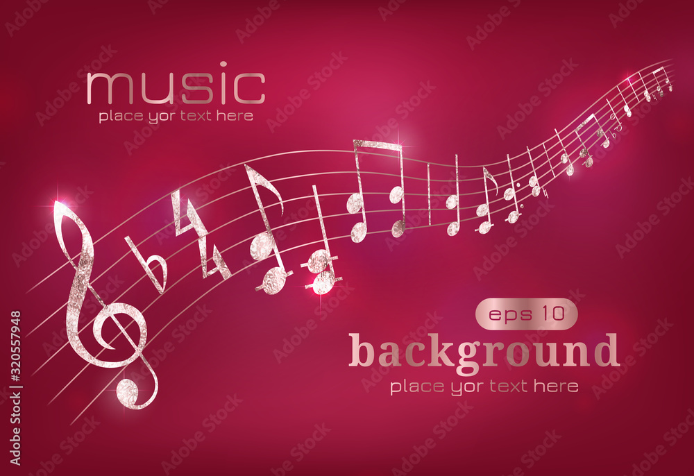 Music notes and treble clef. Elegant shining notes color rose gold on ...