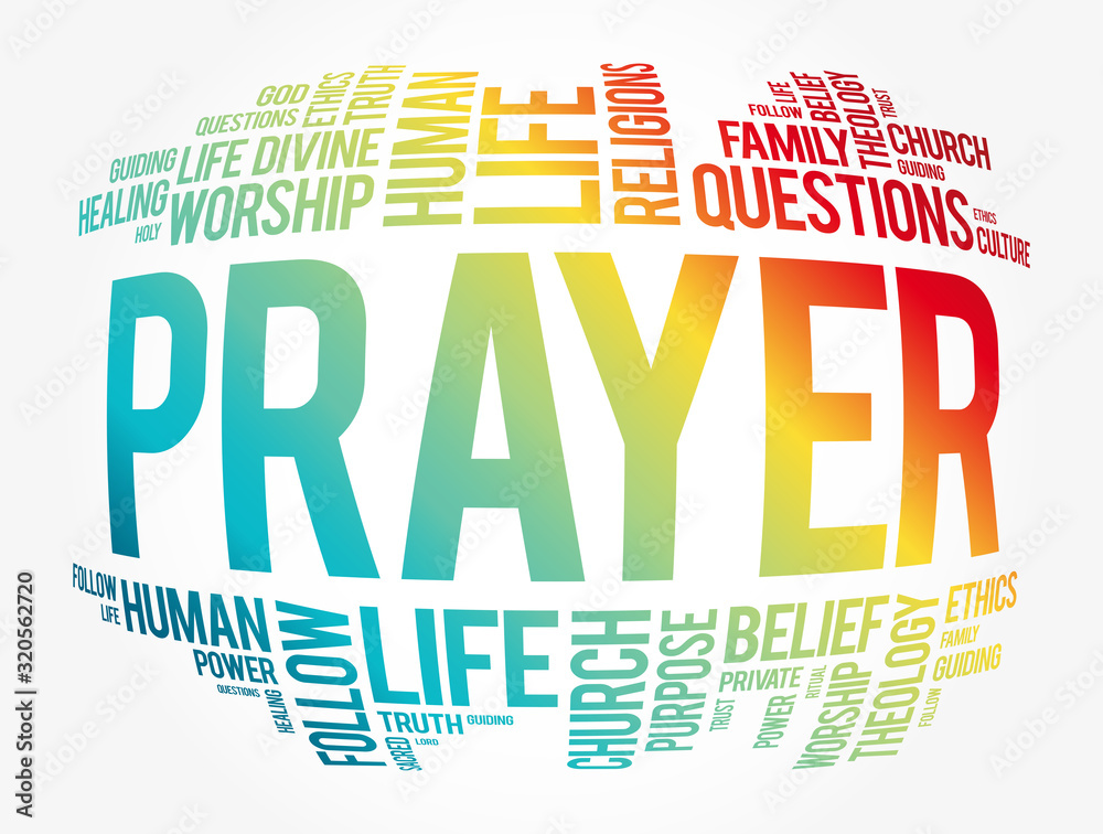 Prayer word cloud collage, religion concept background Stock Vector ...