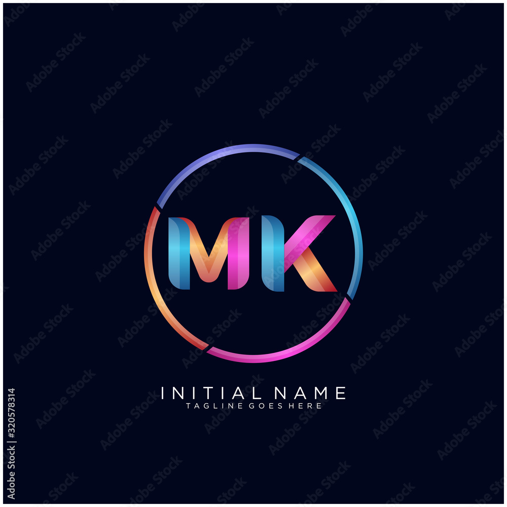 Initial letter MK curve rounded logo, gradient vibrant colorful glossy ...