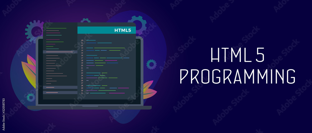HTML5 Programming concept. HTML code optimization and programmer script writing. Internet ...