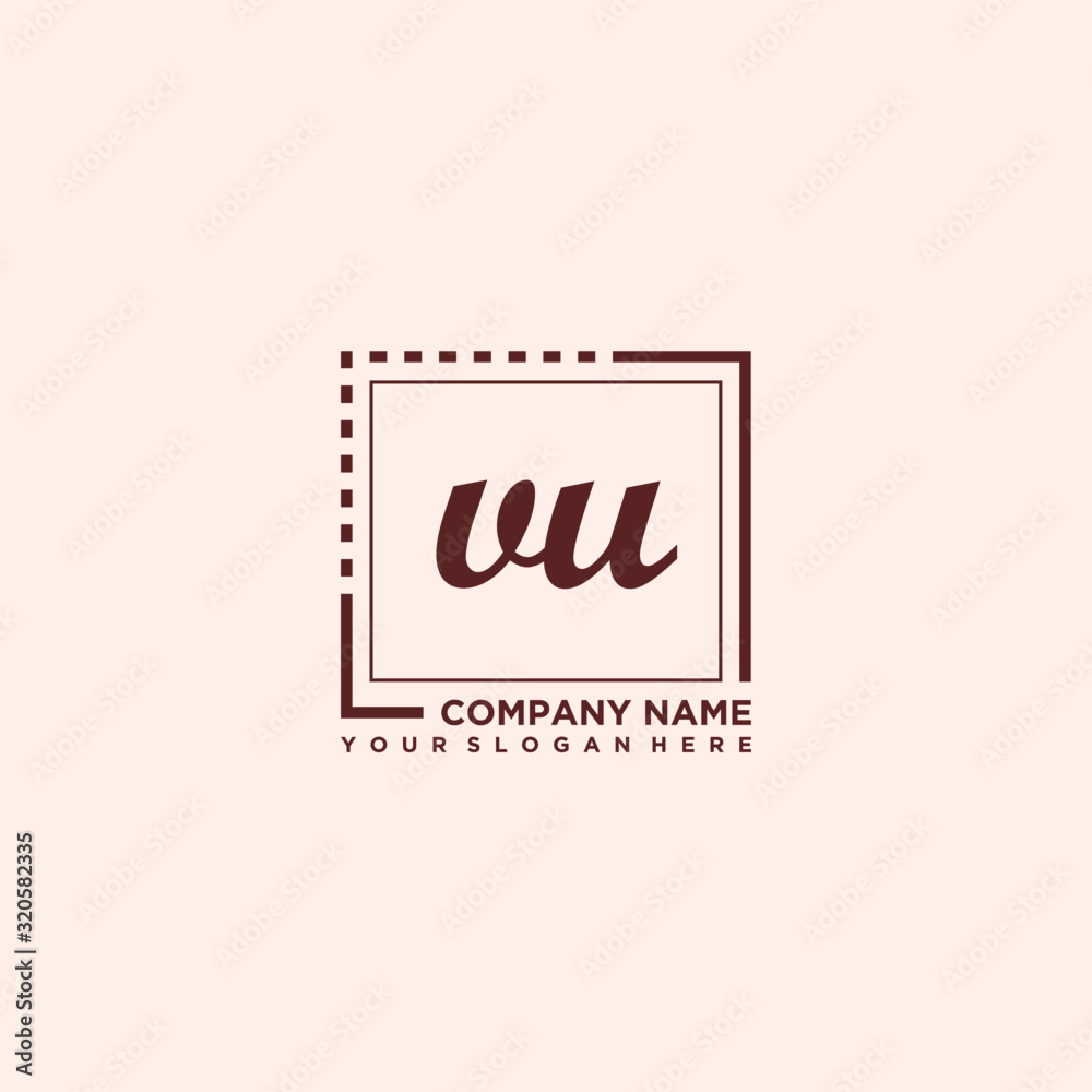 VU Initial handwriting logo concept, with line box template vector ...