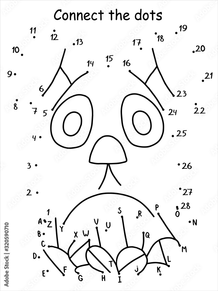 Cute rabbit connect the dots printable game for kids. Dot to dot simple ...