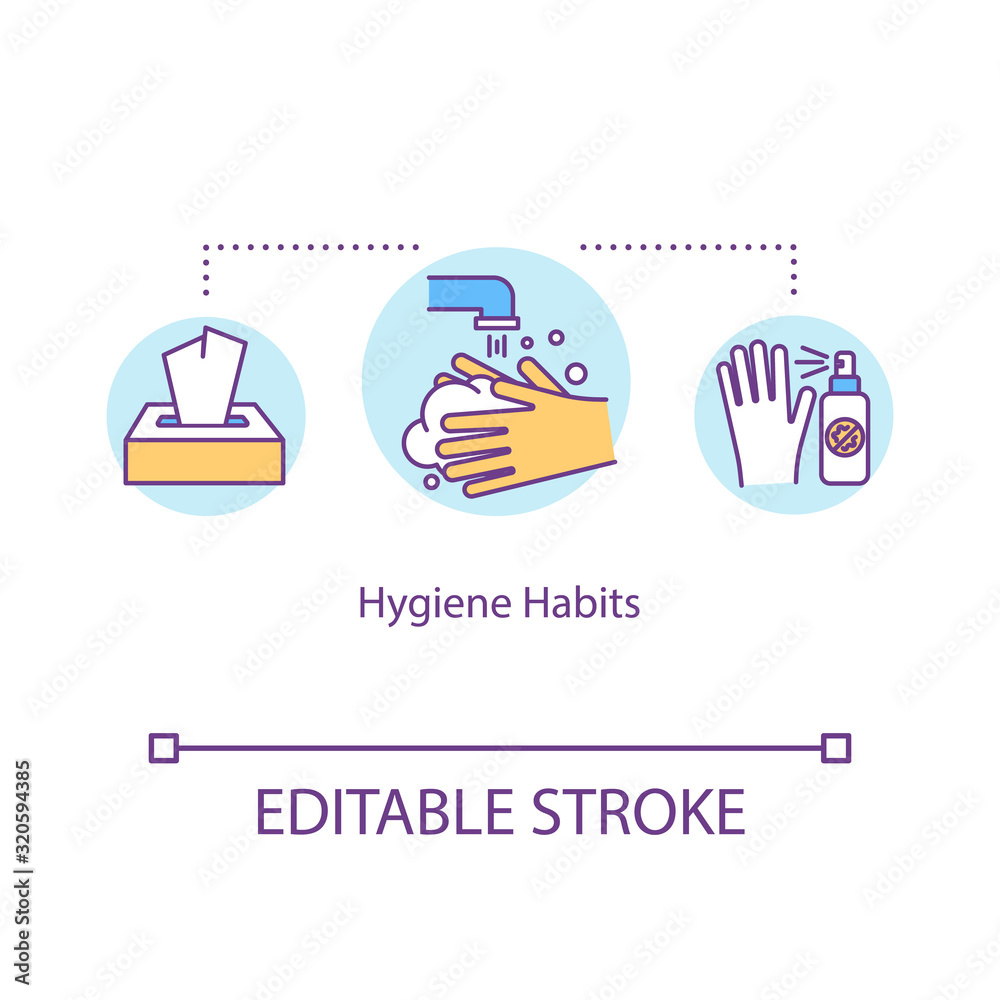 Hygiene habits concept icon. Washing hand. Using antibacterial product ...