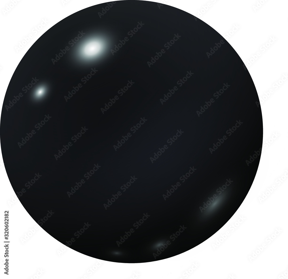 Vector black shining ball or bubble. Isolated on white dark element for ...