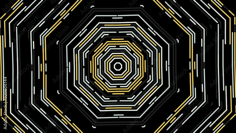 Beautiful neon geometric lines and patterns rotating in octagon on the ...