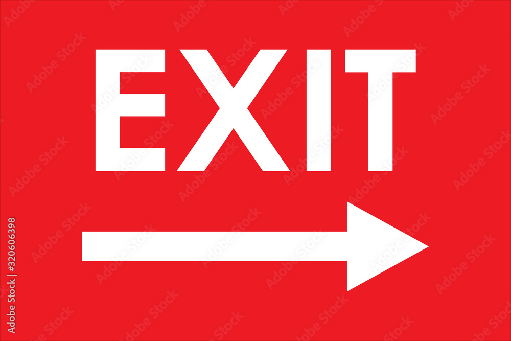 Exit sign right arrow. Red background. Warning symbol directional. Perfect for backgrounds ...