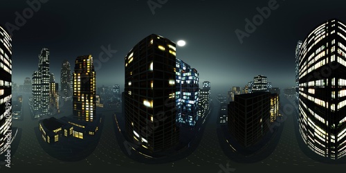 Panorama of the night city, Environment map. HDRI map. equidistant ...