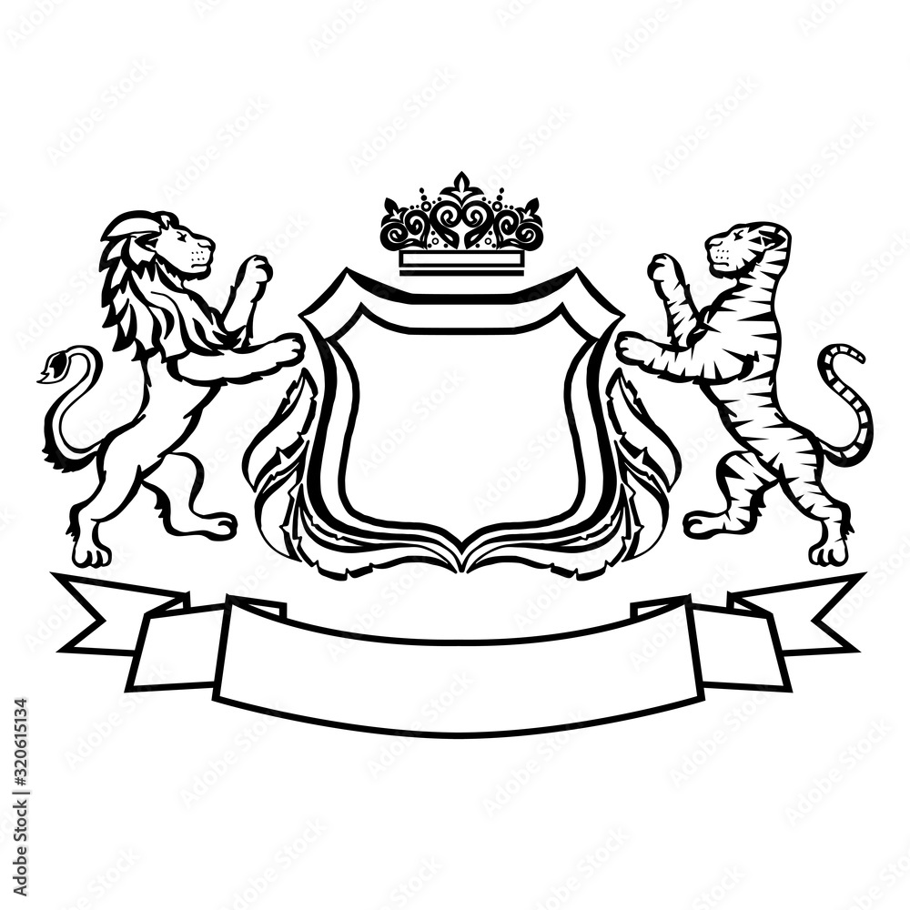 Illustration with coat of arms with lion and tiger.Tattoo design ...