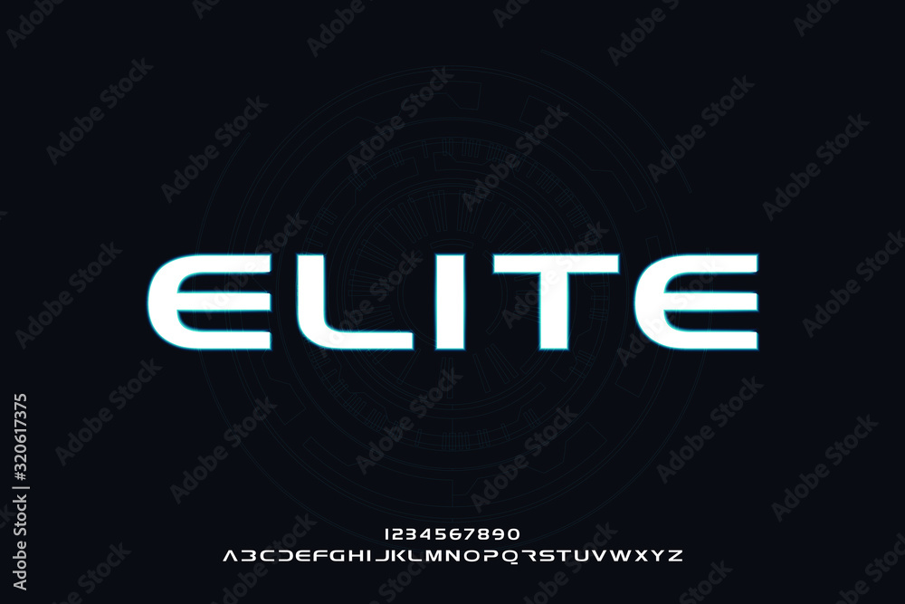 Elite, an abstract technology futuristic sporty alphabet font. digital ...