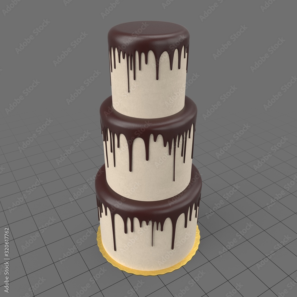 Three tiered chocolate cake 1 Stock 3D asset | Adobe Stock