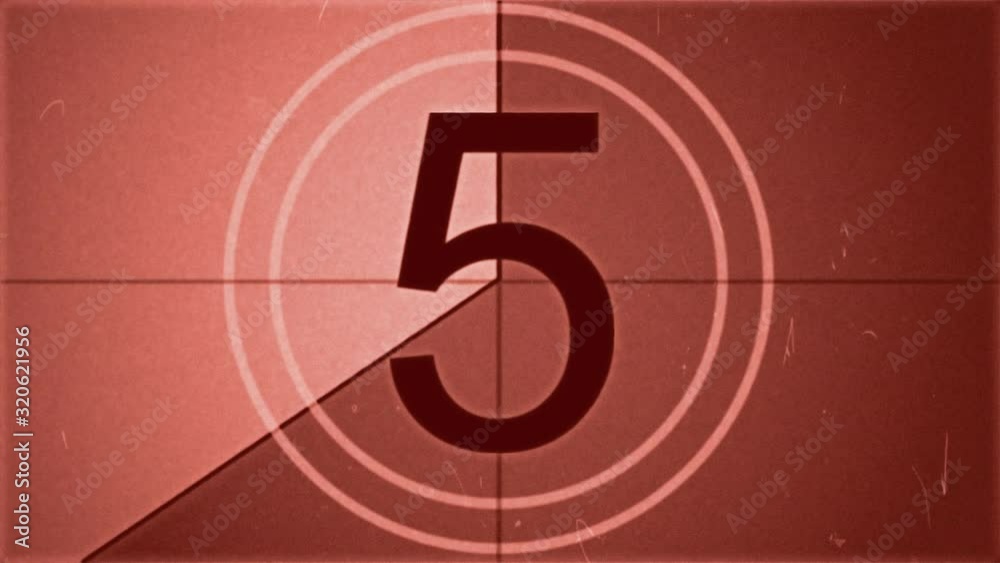 Red Universal Countdown Leader. Animation of 16mm film. Countdown Clock ...
