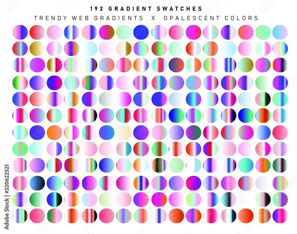 Set of iridescent gradient swatches for design. Mix of trend colors for ...