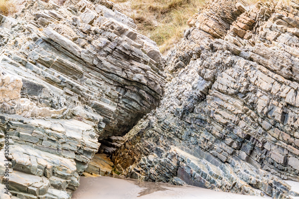 Layers of schist found in the rocks of Maghera beach near Ardara County ...