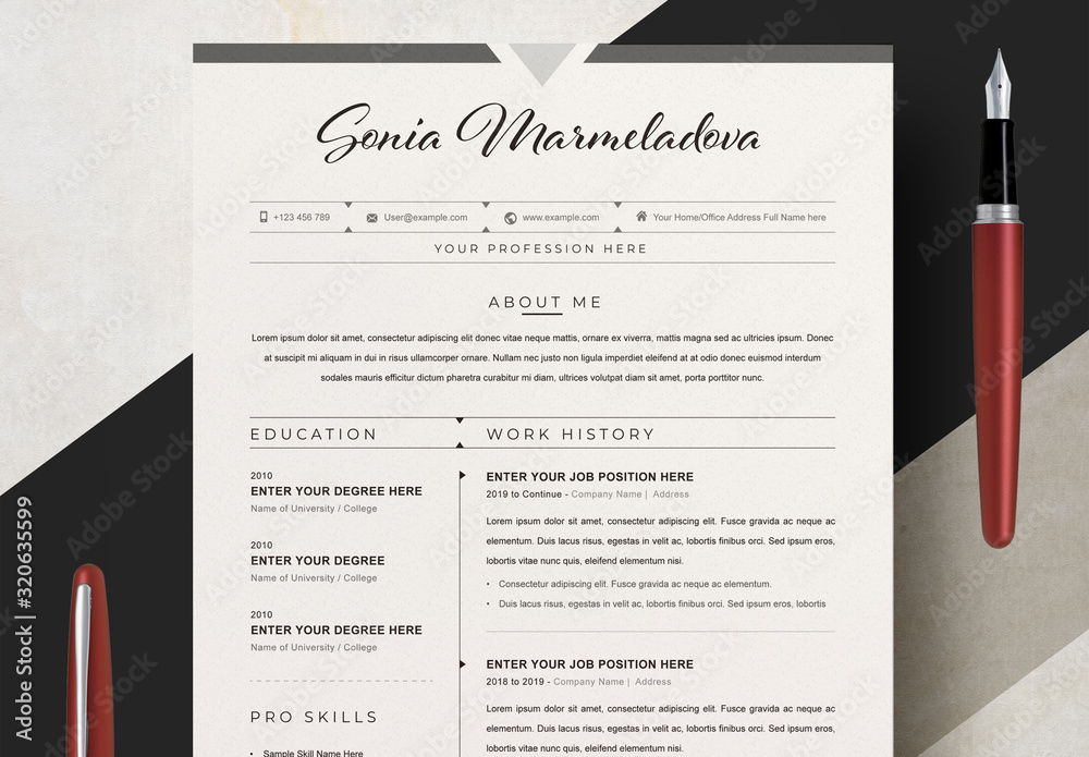 Resume Layout with Thin Gray Header Element Stock Template | Adobe Stock