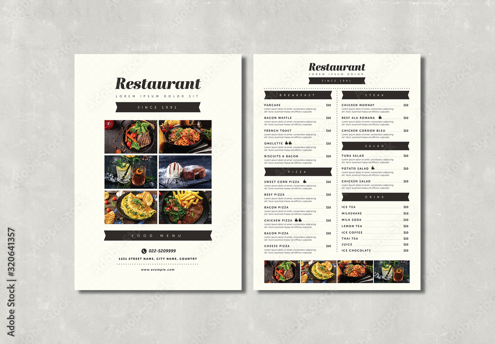 Simple Restaurant Food Menu Layout Stock Template | Adobe Stock