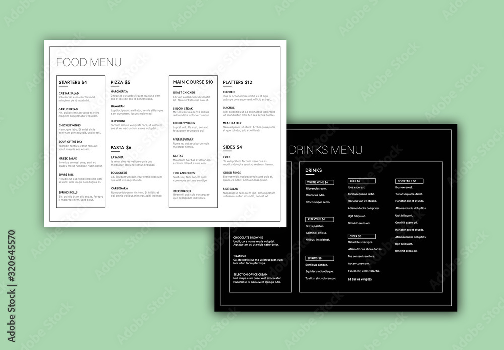 Black and White Landscape Menu Layout Stock Template | Adobe Stock