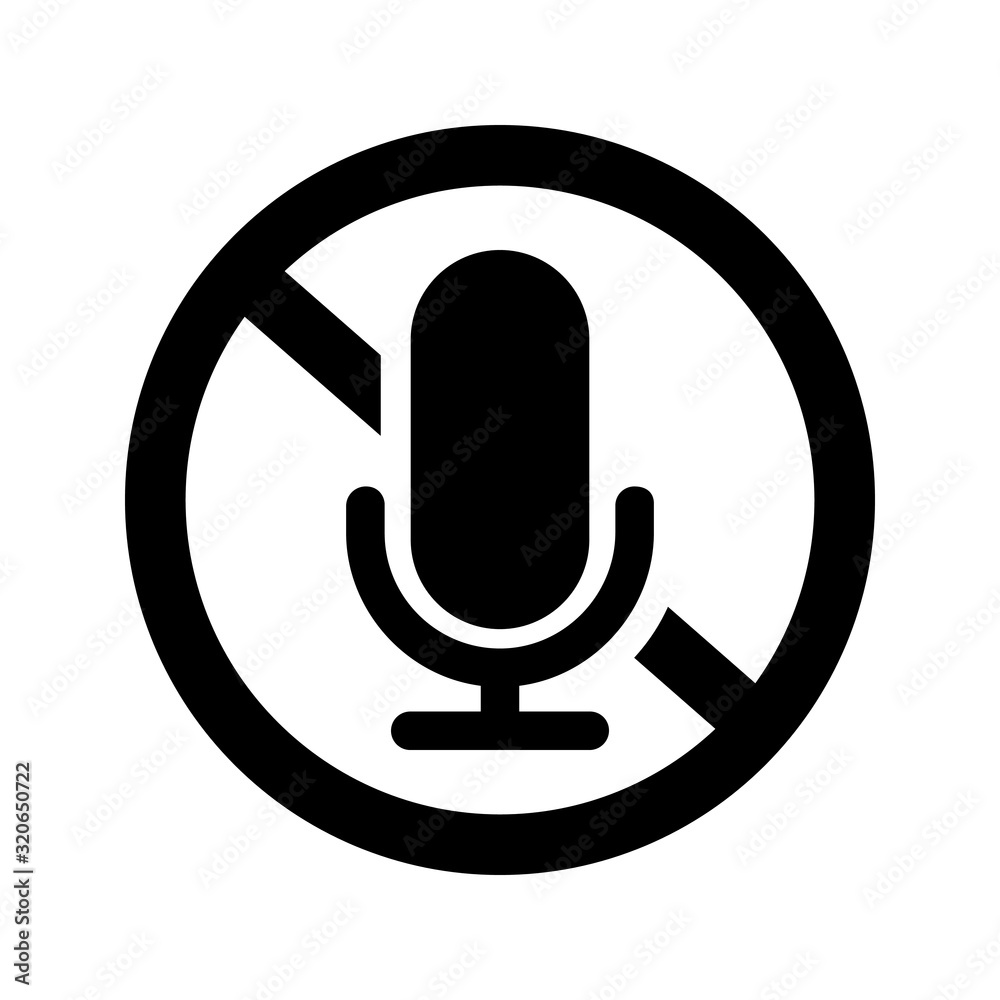 No Microphone icon. Speaker symbol. Live music sign. Red prohibition ...
