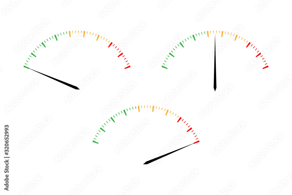 Vecteur Stock Set of simple vector tachometers with indicators in red ...