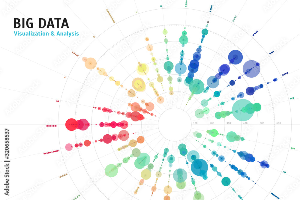 Big data concept. Abstract radial data plot. Visual representation. Complex big data analysis ...