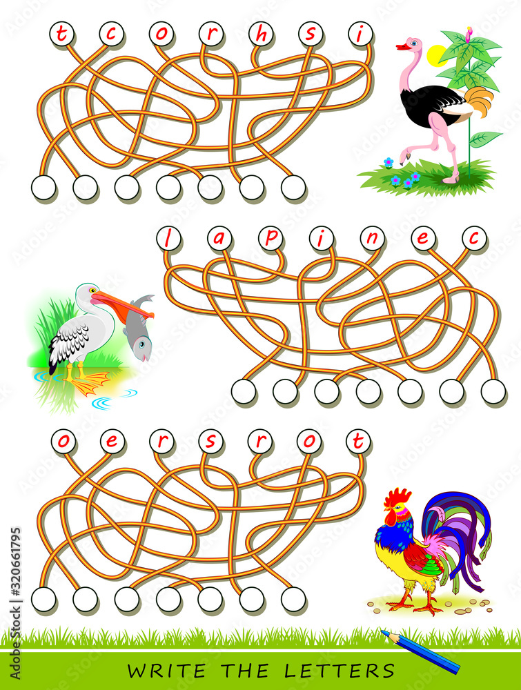 Logic puzzle game for study English with maze. Find correct places and ...