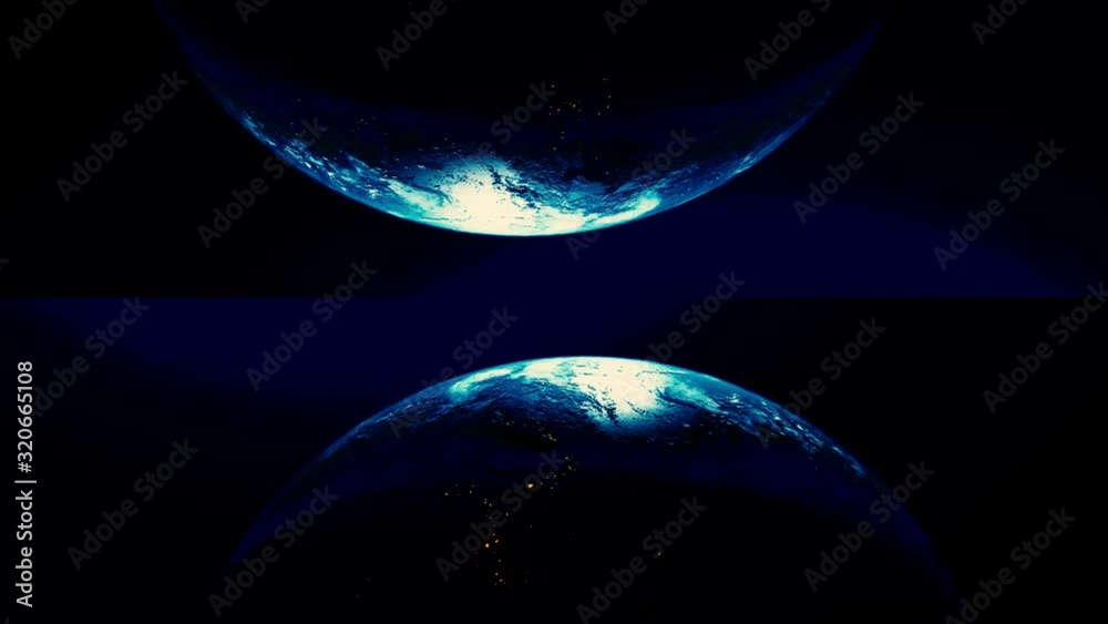 Abstract breathtaking cosmic background with the two halves of planet ...