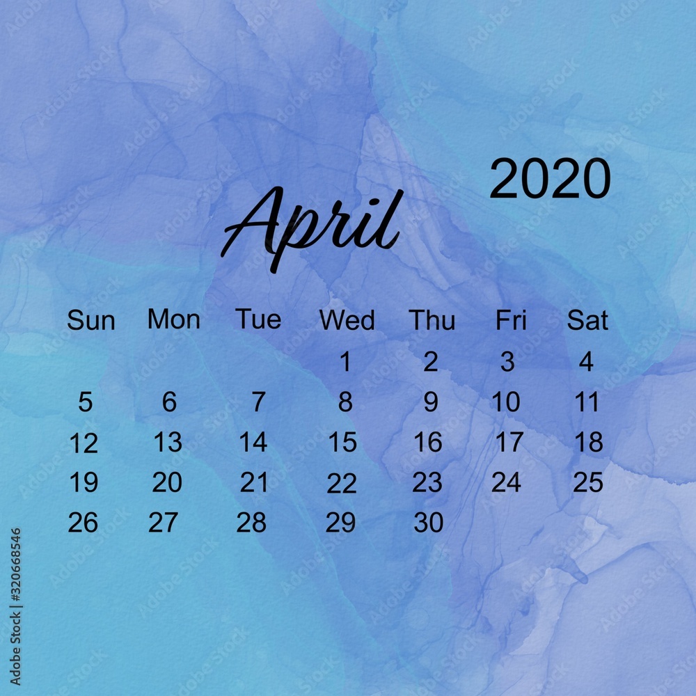 April - Simple calendar layout for 2020 the Week starts on Sunday with ...