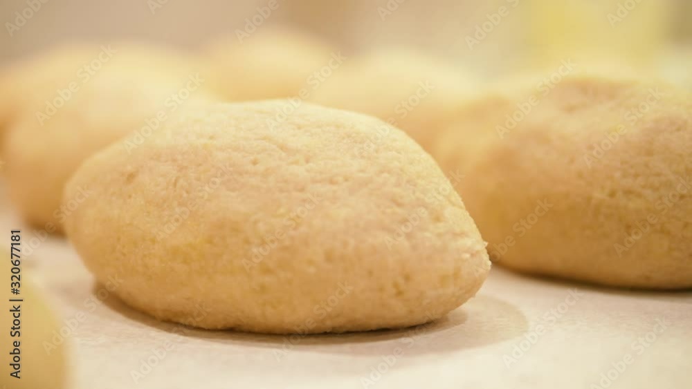 Closeup of uncooked Cepelinai. Traditional food made with potatoes and ...