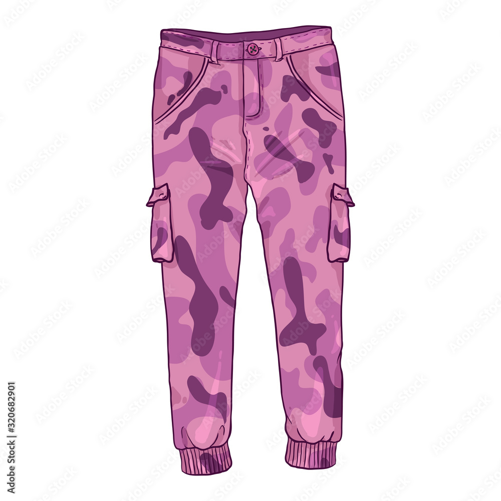 Vector Cartoon Illustration - Pink Camouflage Cargo Pants Stock Vector ...