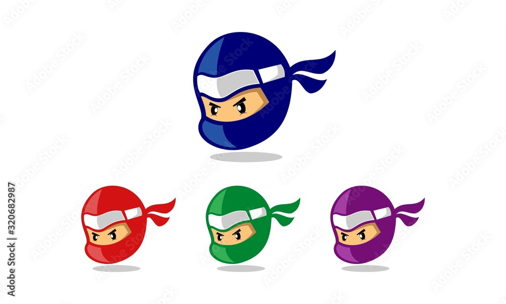Ninja head cartoon illustration set vector logo Stock Vector | Adobe Stock