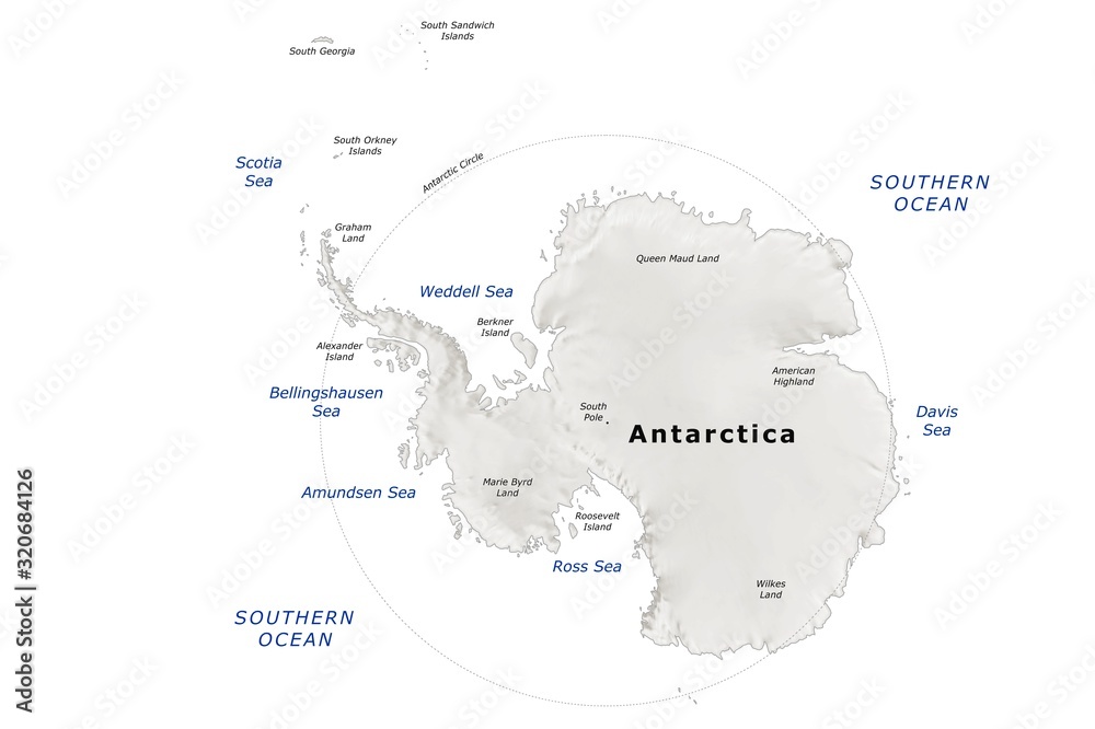 Antarctica political map on white background with terrain relief Stock ...