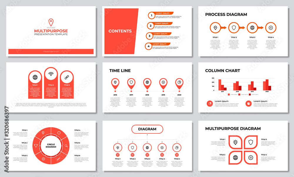 Vetor de Red multipurpose presentation template with list, options ...