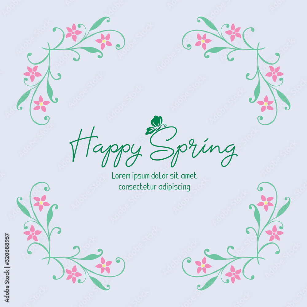 Happy spring invitation card design with elegant leaf and floral frame ...