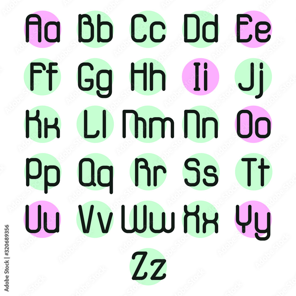 Vector illustration. English alphabet. The font is Latin. Minimalistic ...