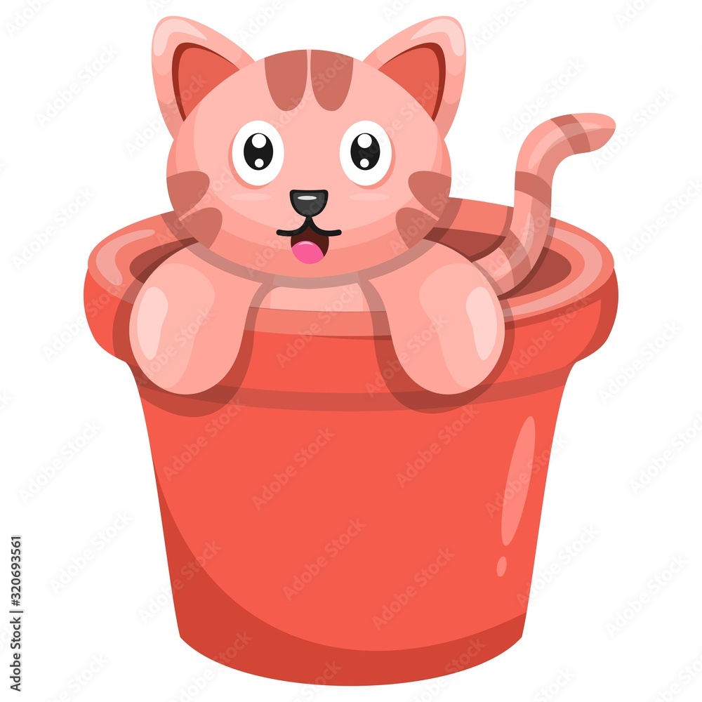 cute cat in a flower pot cartoon vector Stock Vector | Adobe Stock