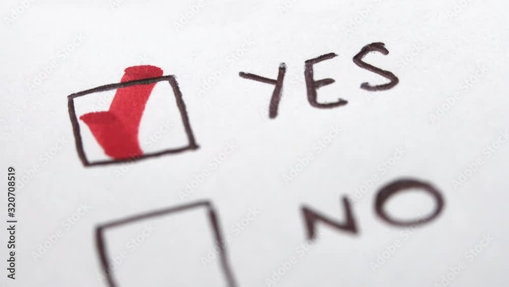 Human hand marking yes on checklist, tick placed on excellent check box ...