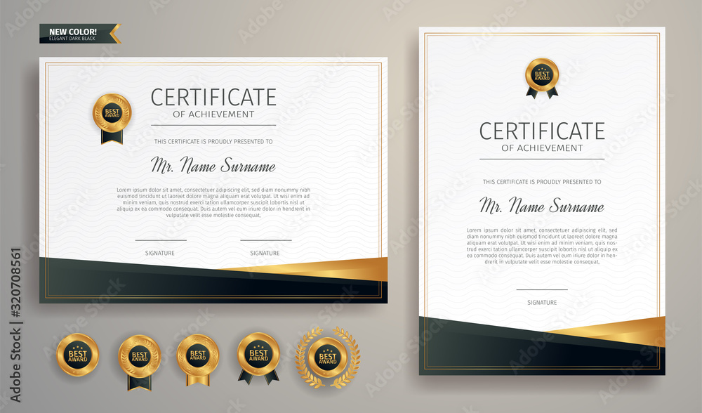 Dark and gold certificate of achievement border template with luxury ...