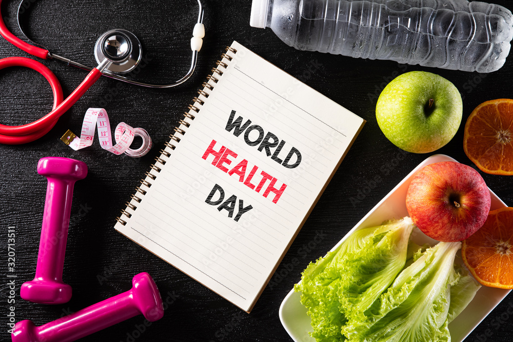 World health day, Healthy lifestyle, food and sport concept. Top view ...