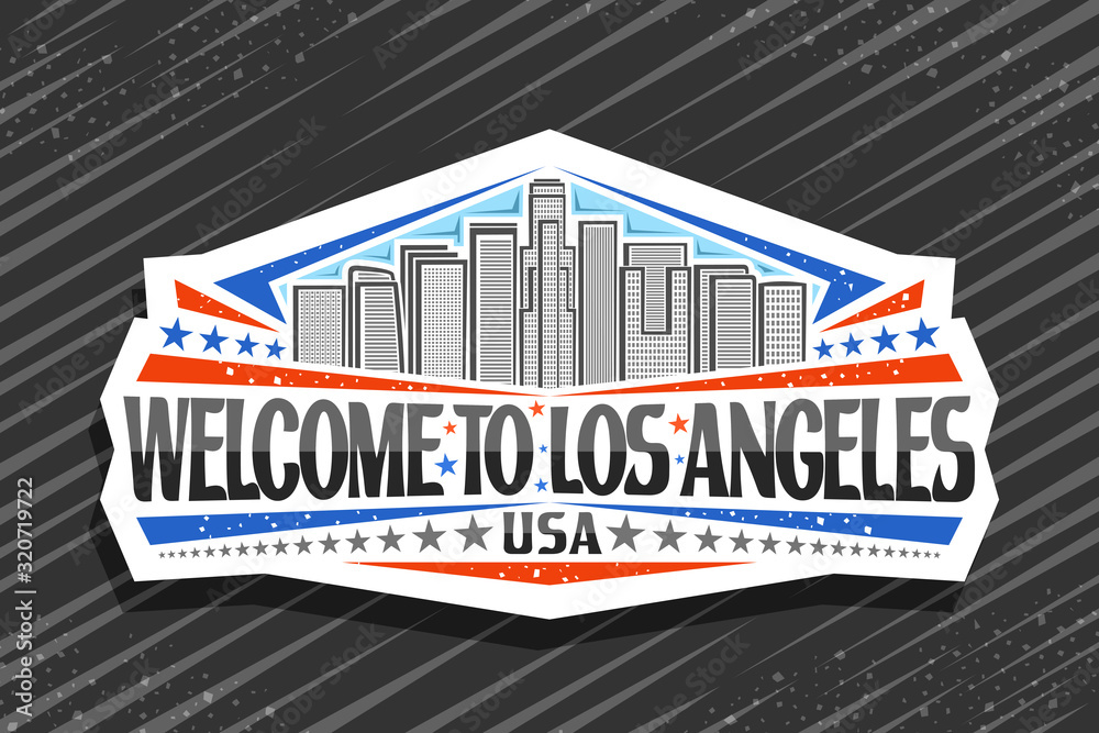 Vector logo for Los Angeles, white sign board with line illustration of ...