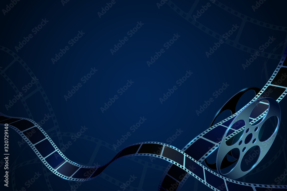 Film reel with film strips in waveform. Modern cinema background ...