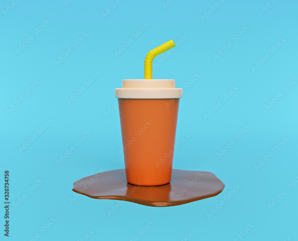 cartoon style Spilled coffee from a paper cup and straw isolated on ...