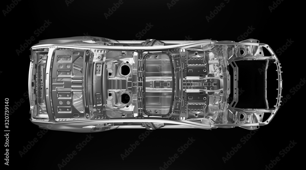 Side view of production sedan car stainless steel or aluminium body and ...