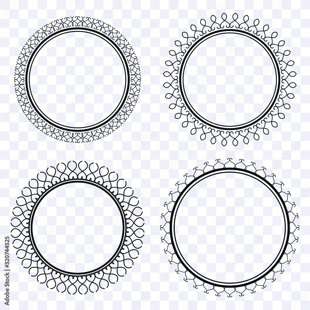 vintage circle frame vector, set empty isolated stencil on transparent ...