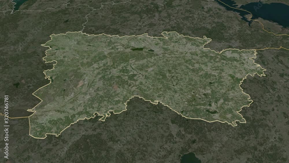 Võru, county with its capital, zoomed and extruded on the satellite map ...