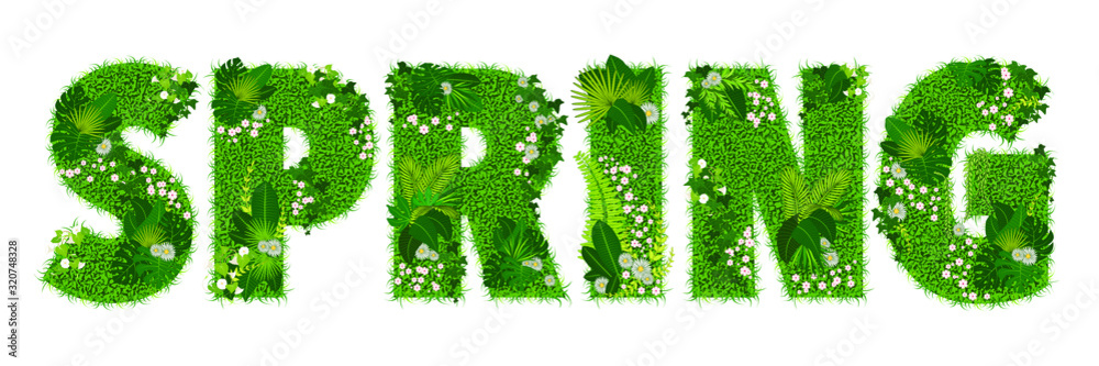 Mot « SPRING » composé de lettres florales - illustration vectorielle d ...