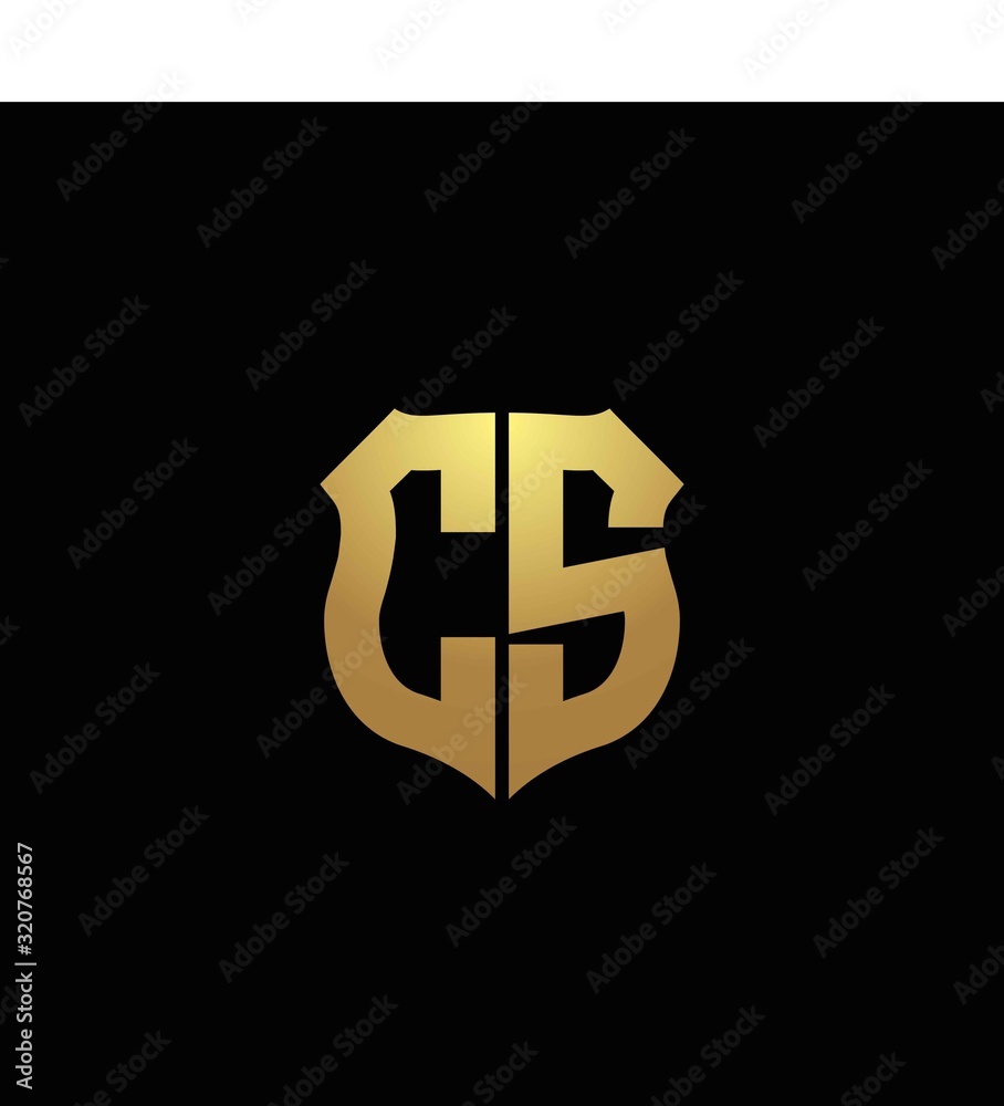 CS logo monogram with gold colors and shield shape design template ...