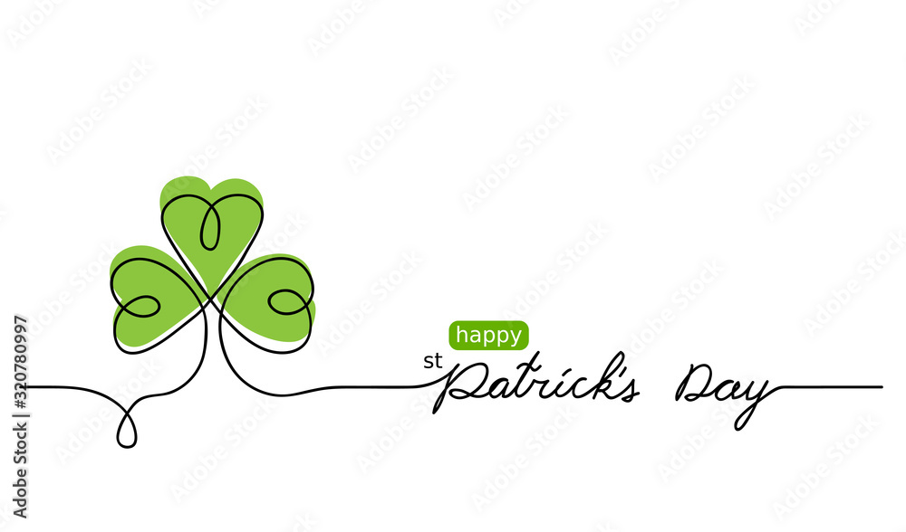 Happy St Patricks day one continuous line vector drawing, background ...