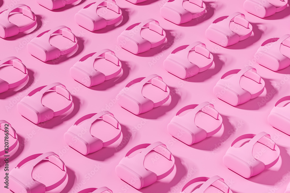 Pink made of black vr headset on the pink background. Stock ...